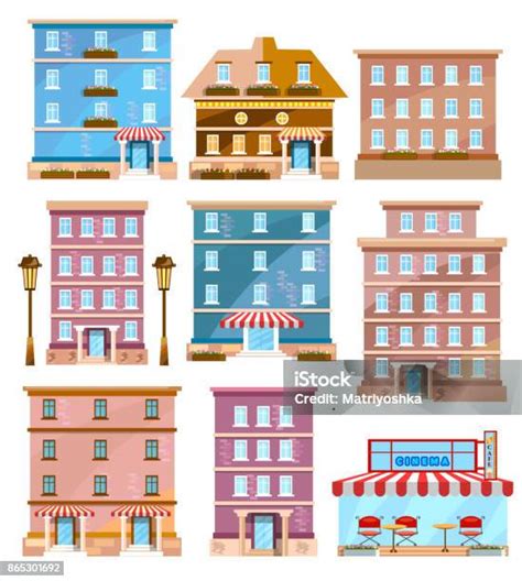 건물 시 벡터입니다 현대 도시 주택 평면 설정 주택과 상점 서식 파일 디자인에 대 한 0명에 대한 스톡 벡터 아트 및 기타 이미지 0명 개념 개념과 주제 Istock