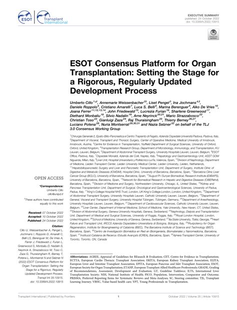 Pdf Esot Consensus Platform For Organ Transplantation Setting The Stage For A Rigorous