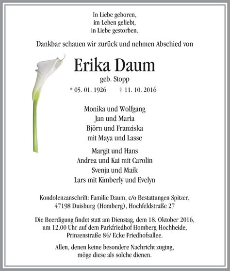 Traueranzeigen Von Erika Daum Trauer In Nrwde