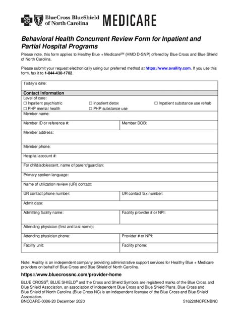 Fillable Online Behavioral Health Concurrent Review Form For Inpatient