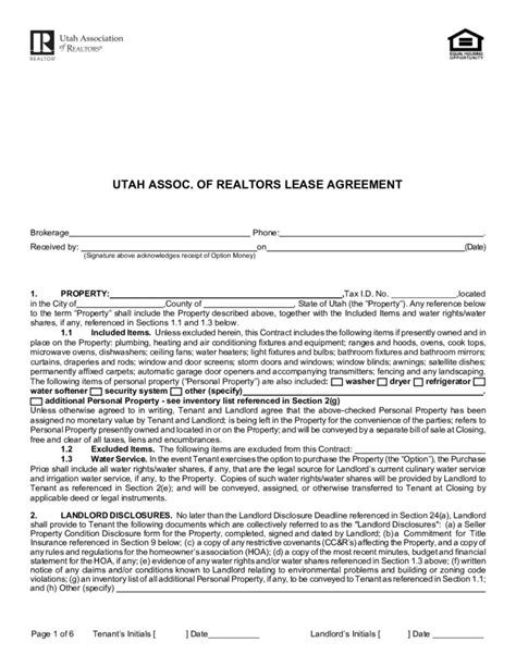Utah Association Of Realtors Residential Lease Agreement Simple Forms