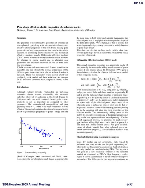 Pdf Pore Shape Effect On Elastic Properties Of Carbonate Rocks