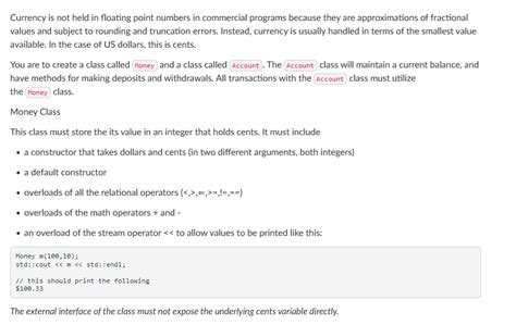 Currency Is Not Held In Floating Point Numbers In Chegg
