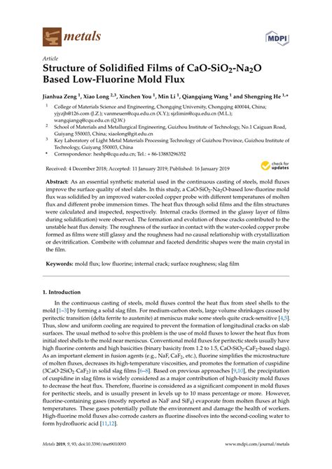 Pdf Structure Of Solidified Films Of Cao Sio2 Na2o Based Low Fluorine Mold Flux