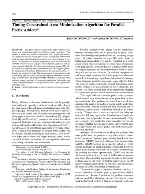 timing constrained area minimization algorithm for parallel prefix