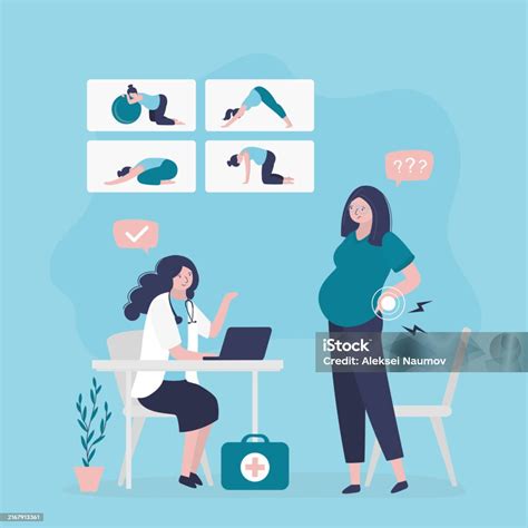 임산부를위한 의학적 조언 임신 허리 통증 완화 허리 통증 완화를 위해 배를 스트레칭하는 여성 요가 포즈를 취하는 임신 한 소녀와