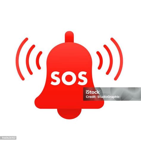 흰색 배경에 격리된 알람 벨 Sos 아이콘 경고 전화 도움말 표시 메시지 벡터 그림 가상현실에 대한 스톡 벡터 아트 및 기타