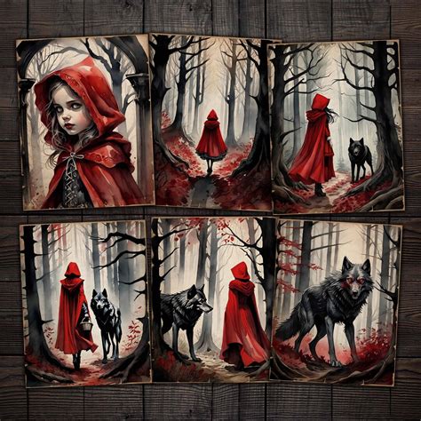 Gothic Red Riding Hood Digital Kit For Junk Journals Mixed Media Collage Art Journaling