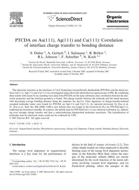 Ptcda On Au 111 Ag 111 And Cu 111 Correlation Of Interface