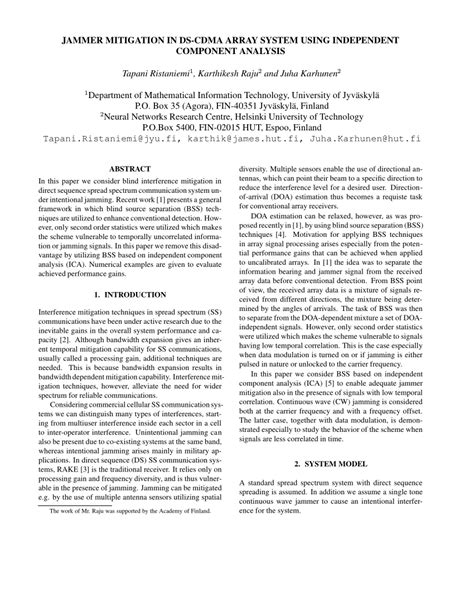 pdf jammer mitigation in ds cdma array system using independent