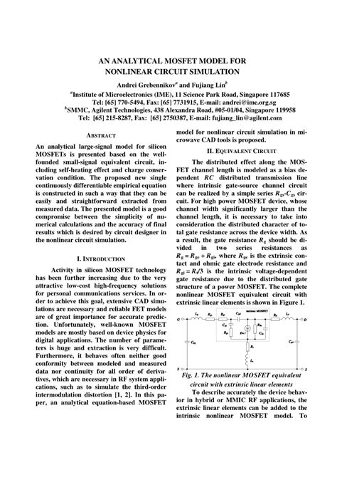 Pdf An Analytical Mosfet Model For Nonlinear Circuit Simulation