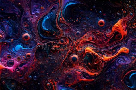 Colorful Water Bubbles In An Abstract Background With A Dark Glowing Liquid Various Hues Of