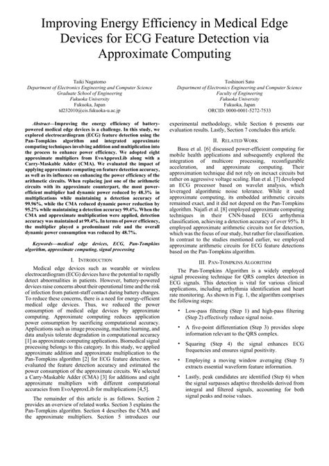 Pdf Improving Energy Efficiency In Medical Edge Devices For Ecg
