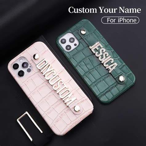 Funda De Tel Fono De Cuero De Cocodrilo De Lujo Con Nombre Personalizado Letras De Metal