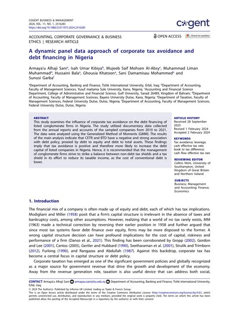 Pdf A Dynamic Panel Data Approach Of Corporate Tax Avoidance And Debt