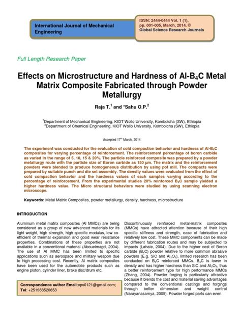 Effects On Microstructure And Hardness Of Al B4c Metal Matrix Composite