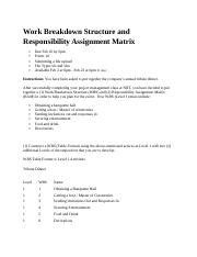 Work Breakdown Structure And Responsibility Assignment Matrix Course Hero