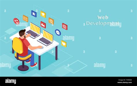 Concept Of Software Engineer And Web Developer Isometric Vector Of