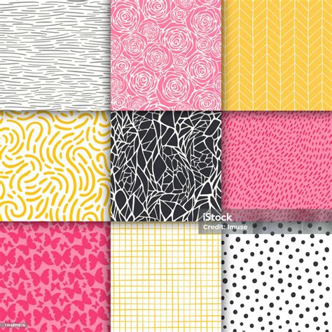 추상 손으로 그린 기하학적 간단한 최소한의 완벽 한 패턴 설정 합니다 폴카 도트 줄무늬 파도 랜덤 기호 텍스처입니다 벡터 일러스트 가능성에 대한 스톡 벡터 아트 및 기타