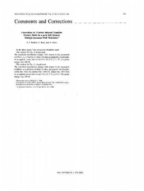 Corrections To Carrier Induced Transient Electric Fields In A P I N InP InGaAs Multiple Quantum