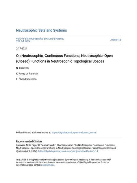 On Neutrosophic Continuous Functions Neutrosophic Open Closed Pdf Function Mathematics