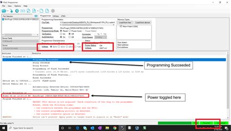 miniprog4 shows that the device is not powered if target power is