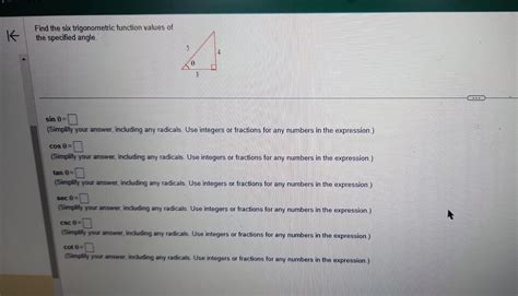 solved find the six trigonometric function values of the