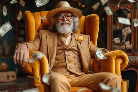 Premium Photo Rich Man On A Couch With Bills Flying Through The Air