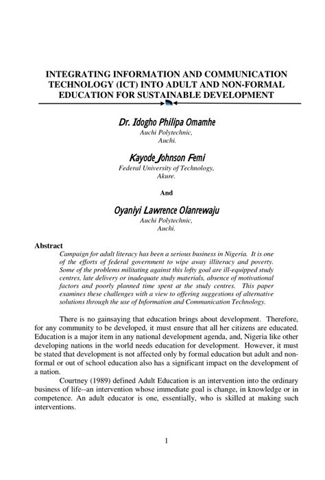 Pdf Integrating Information And Communication Technology Ict Into Adult And Non Formal