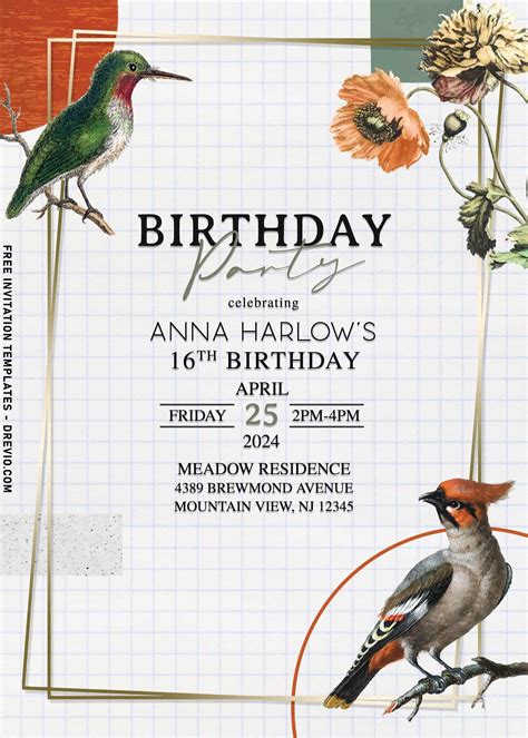 Modern Floral And Bird Collage Invitation Templates