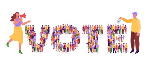 Voting Banner Vote Typography Formed By Voters Community Crowd Election Engagement Isometric