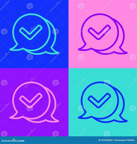 Pop Art Line Check Mark In Speech Bubble Icon Isolated On Color Background Security Safety