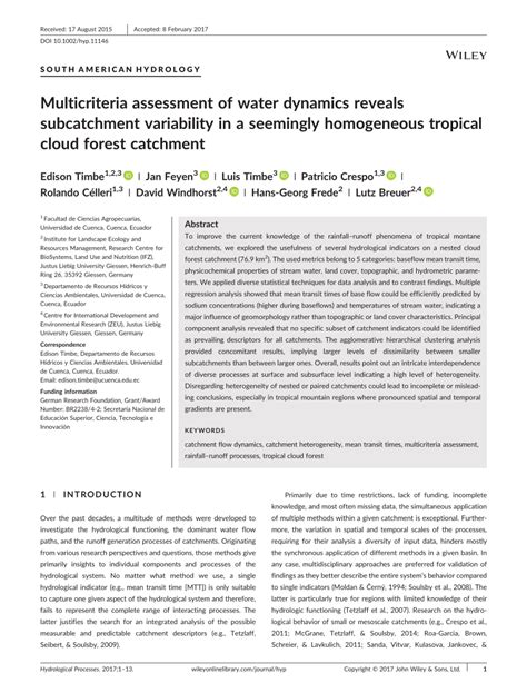 Pdf Multi Criteria Assessment Of Water Dynamics Reveals Sub Catchment