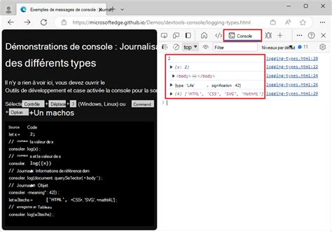 Messages De Journal Dans Loutil Console Microsoft Edge Developer Documentation Microsoft Learn