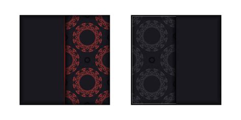 텍스트 및 추상 장식을위한 장소가있는 명함 템플릿 빨간색 그리스 패턴으로 검은색으로 디자인 명함을 인쇄하기위한 벡터 템플릿 0명에 대한 스톡 벡터 아트 및 기타 이미지