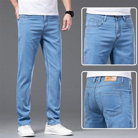 Купить Джинсы Tencel, мужские летние тонкие брюки из ледяного шелка ...