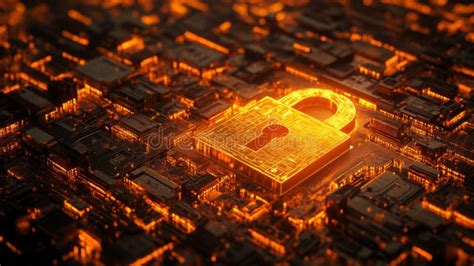 Glowing Padlock On Circuit Board Represents Digital Security Stock Illustration Illustration