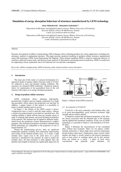 Pdf Simulation Of Energy Absorption Behaviour Of Structures Manufactured By Lens Technology