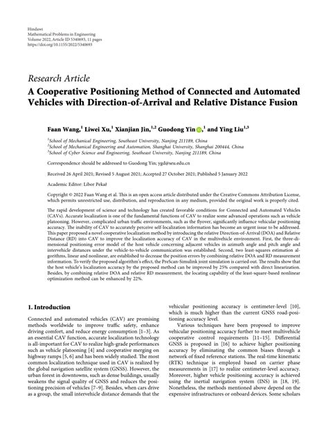 Pdf A Cooperative Positioning Method Of Connected And Automated Vehicles With Direction Of