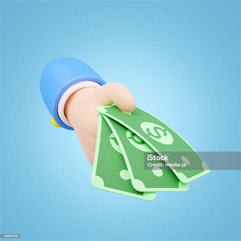온라인 쇼핑을 위한 결제 아이콘입니다 3d 손 지주 지폐 양복을 입은 만화 사업가는 파란색 배경에 고립된 채 떠다니는 돈을 들고 있다 돈을 인출 쉬운 쇼핑 개념 3d 최소