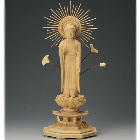 Buddha Statue Buddha Statue Cypress Wood Amida Nyorai Standing Statue Octagonal Pedestal East