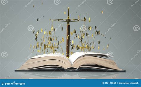 Law Studies 3d Illustration Golden Scale With Paragraphs And Law