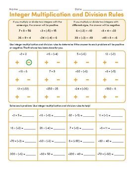 Integer Multiplication And Division Rules By Perona Library TPT