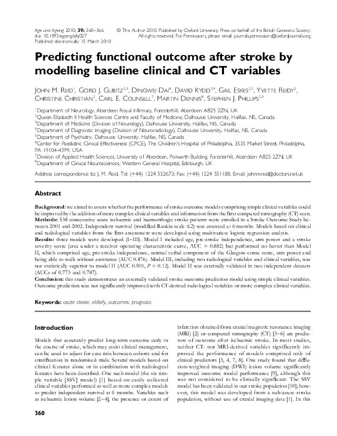 Pdf Predicting Functional Outcome After Stroke By Modelling Baseline