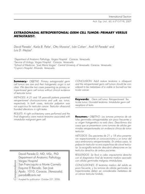 Pdf Extragonadal Retroperitoneal Germ Cell Tumor Primary Versus