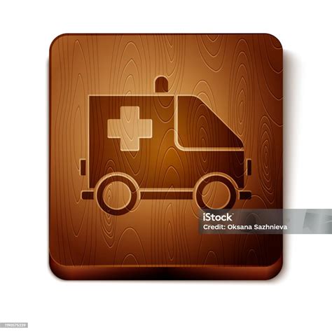 갈색 구급차와 흰색 배경에 고립 된 응급 자동차 아이콘 구급차 차량 의료 대피 나무 사각형 버튼입니다 벡터 일러스트레이션 0명에 대한 스톡 벡터 아트 및 기타 이미지