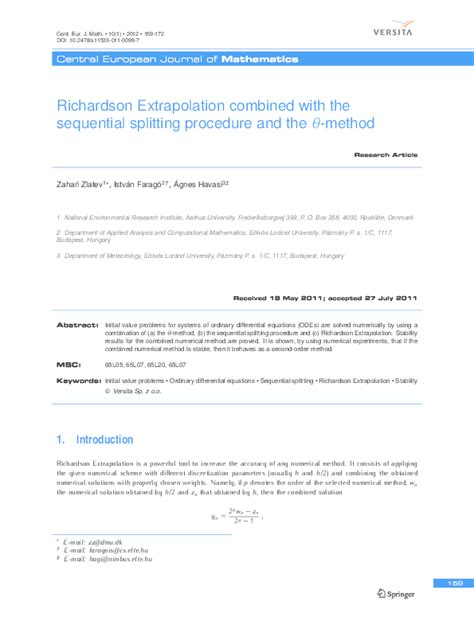 Pdf Richardson Extrapolation Combined With The Sequential Splitting