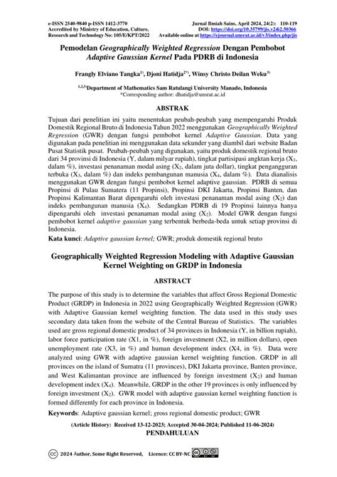 Pdf Geographically Weighted Regression Modeling With Adaptive Gaussian Kernel Weighting On