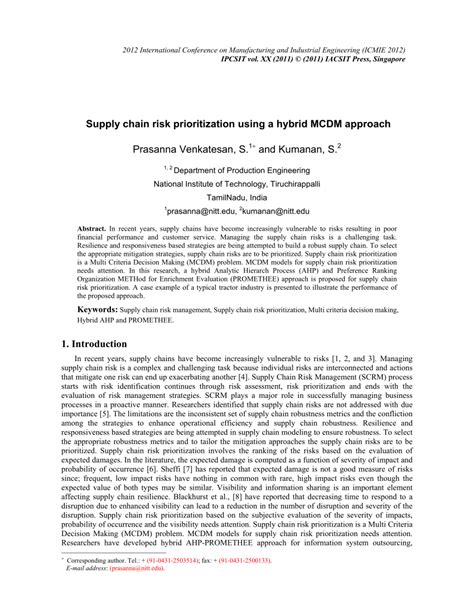 Pdf Supply Chain Risk Prioritization Using A Hybrid Mcdm Approach