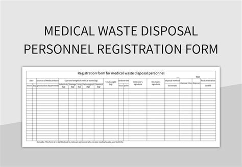 Medical Waste Disposal Personnel Registration Form Excel Template And